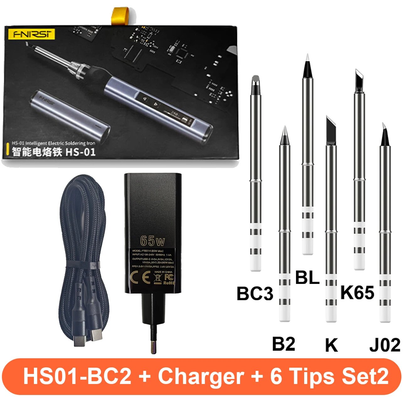 Паяльник FNIRSI HS01 65 Вт черный/синий Blue, HS01 n 65W EU 6Tips2