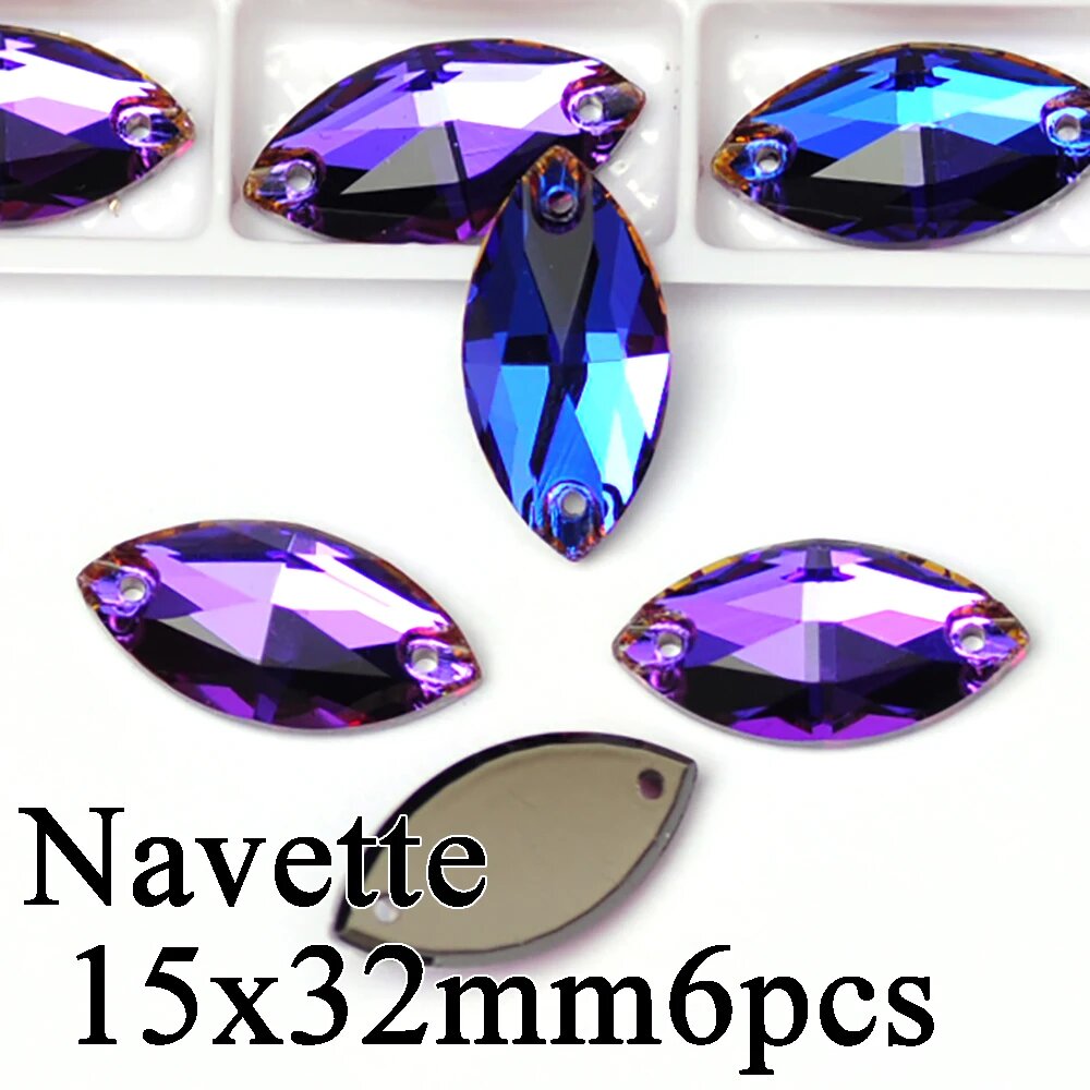 PUBRILEX Хрустальные стразы Гелиотроп Фиолетовый, Navette 15x32mm6pcs