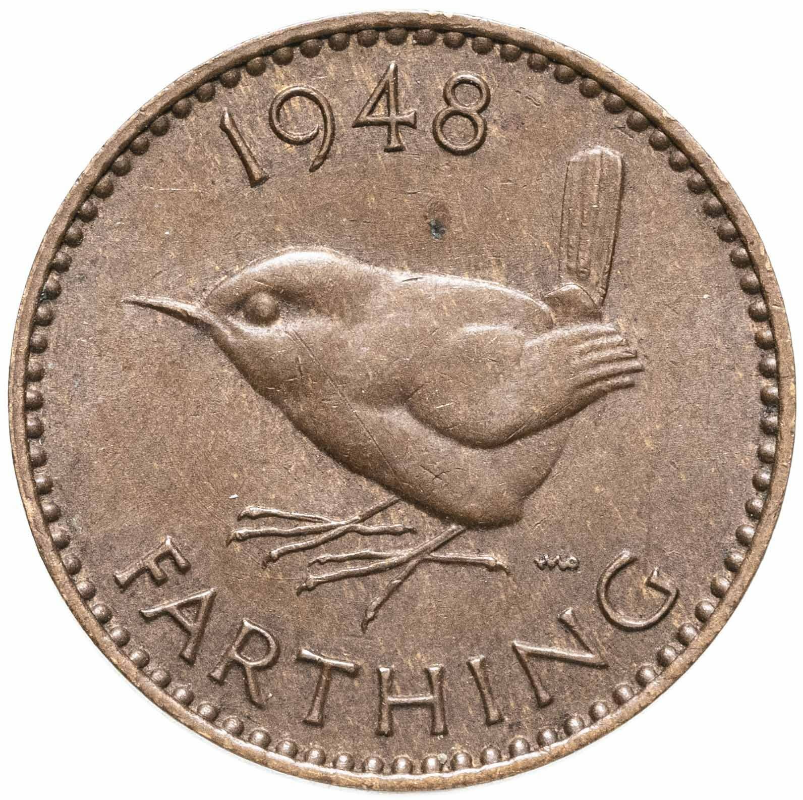 Великобритания 1 фартинг 1948, Бронза, в сохранности AU