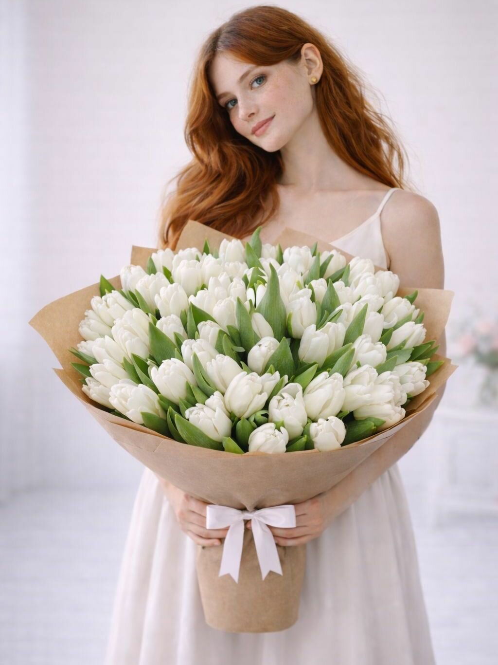 Букет из 51 белого тюльпана