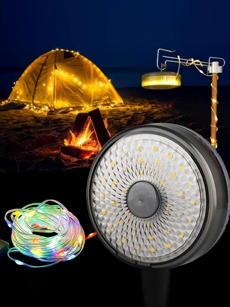 Уличная гирлянда-фонарь для кемпинга, палаточная, аккумуляторная, CAMPING LIGHT 10 м, разноцветно- желтый свет