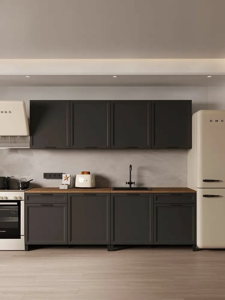 Кухонный гарнитур "Мадрид" 2,2м диамант серый со столешницей