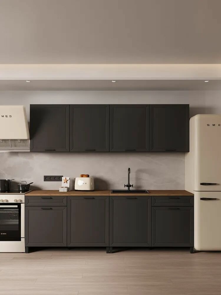 Кухонный гарнитур "Мадрид" 2,4 м диамант серый со столешницей