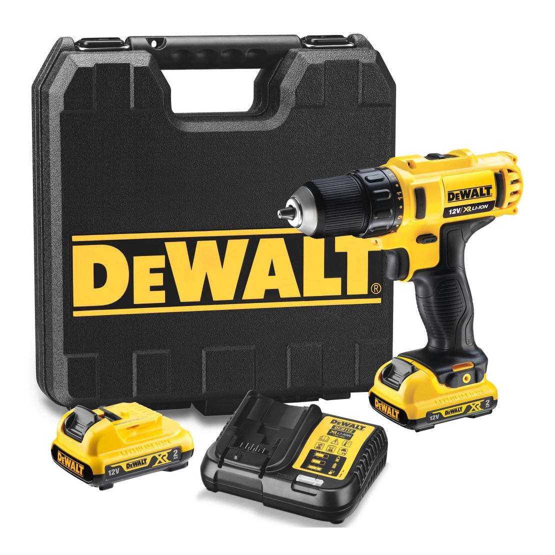 Дрель-шуруповерт аккумуляторная DeWalt DCD 710 D2 /DCD710D2-QW, 10.8 В, 2 Ач Li-ion, 180 Вт, 24 Нм, 1500 об/мин, желтый