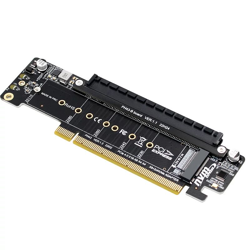 Адаптер PCIe 4.0 с разделением канала для 2 M.2 NVMe SSD, конфигурация 8+4+4, разделитель PCI-E разъема