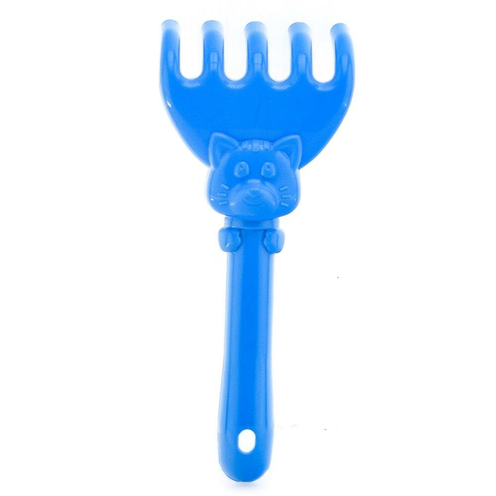 Грабли детские для песка, пластиковые, 13 см, с фигуркой котенка, синие/зеленые