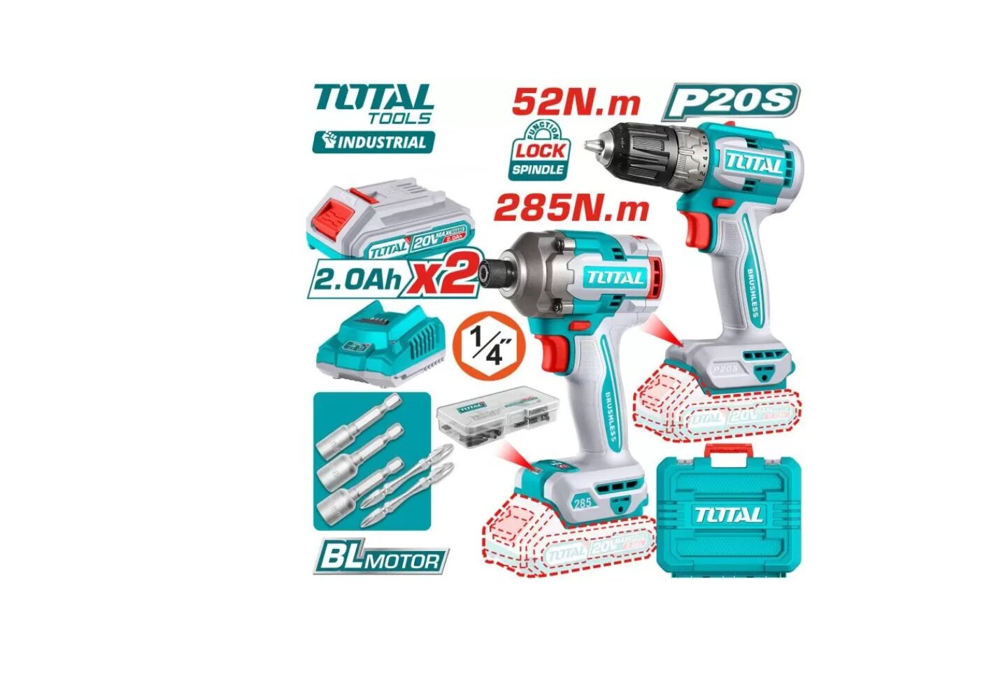 Набор электроинструментов Total TCKLI20272 (шуруповерт, винтоверт, 2 АКБ, кейс)
