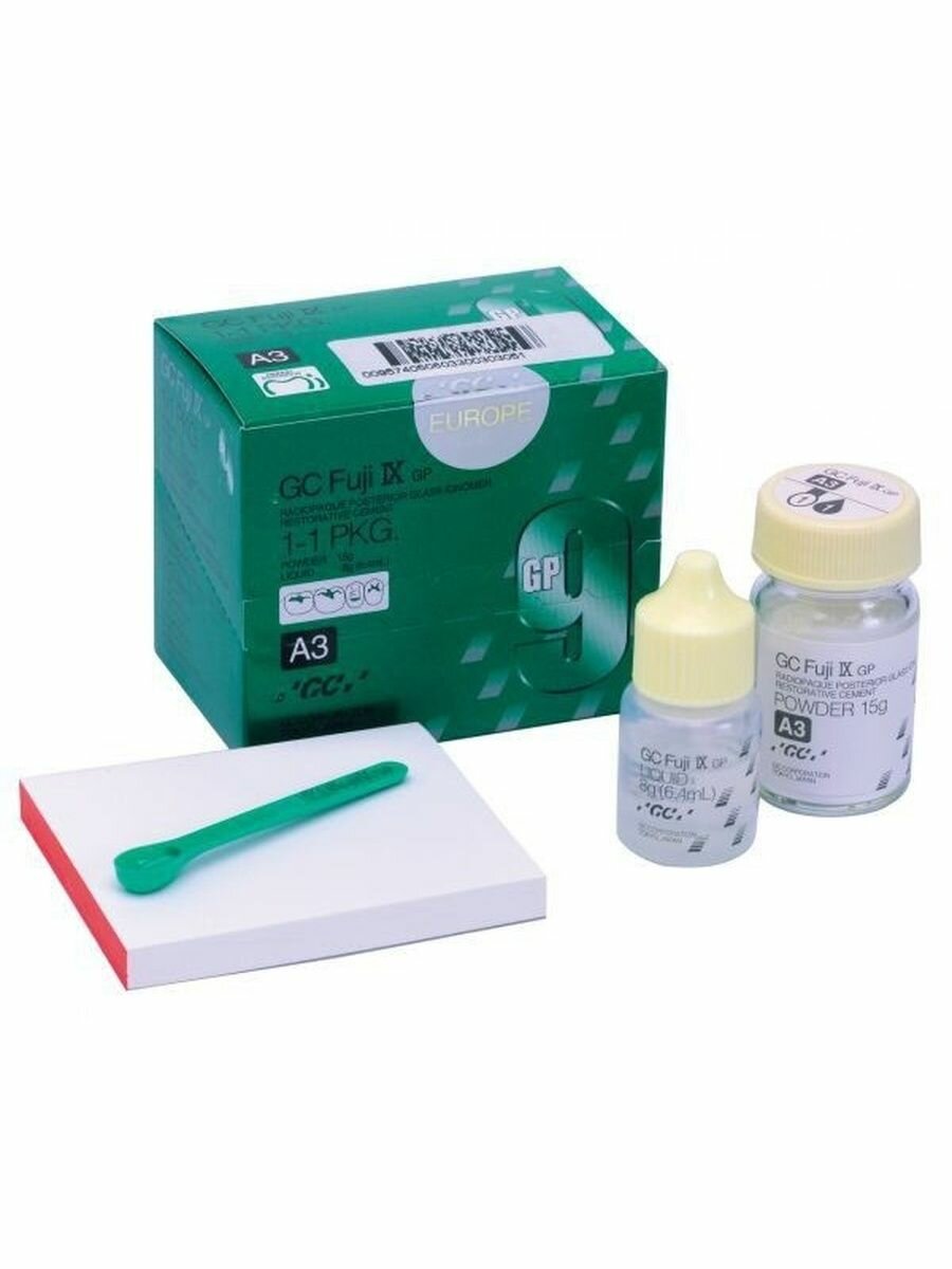 Фуджи 9 Fuji IX цвет A3, порошок15 гр + жидкость 6,4 мл-фторвыделяющий стеклоиономерный цемент для пломбирования