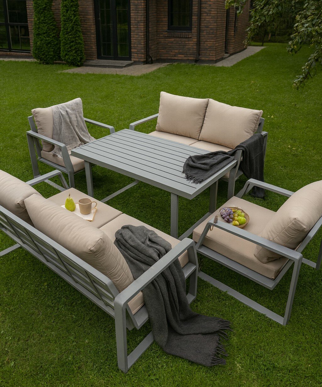Уличная садовая мебель, водоотталкивающие подушки, высокопрочный алюминий, комплект на 7 персон