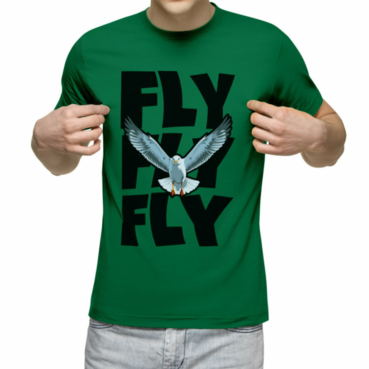 Мужская футболка «Свободный полёт. Чайка» (зеленый, XL)