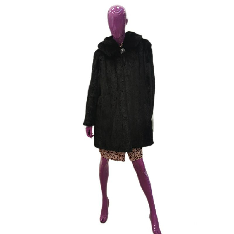 Норковая шуба с капюшоном, чёрный, размер 50, прямой крой