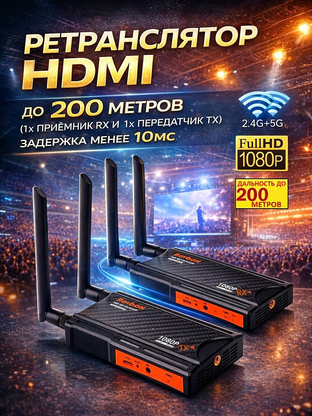 Ретранслятор Hdmi сигнала до 200 метров (1x приемник RX и 1x передатчик TX) задержка менее 10мс