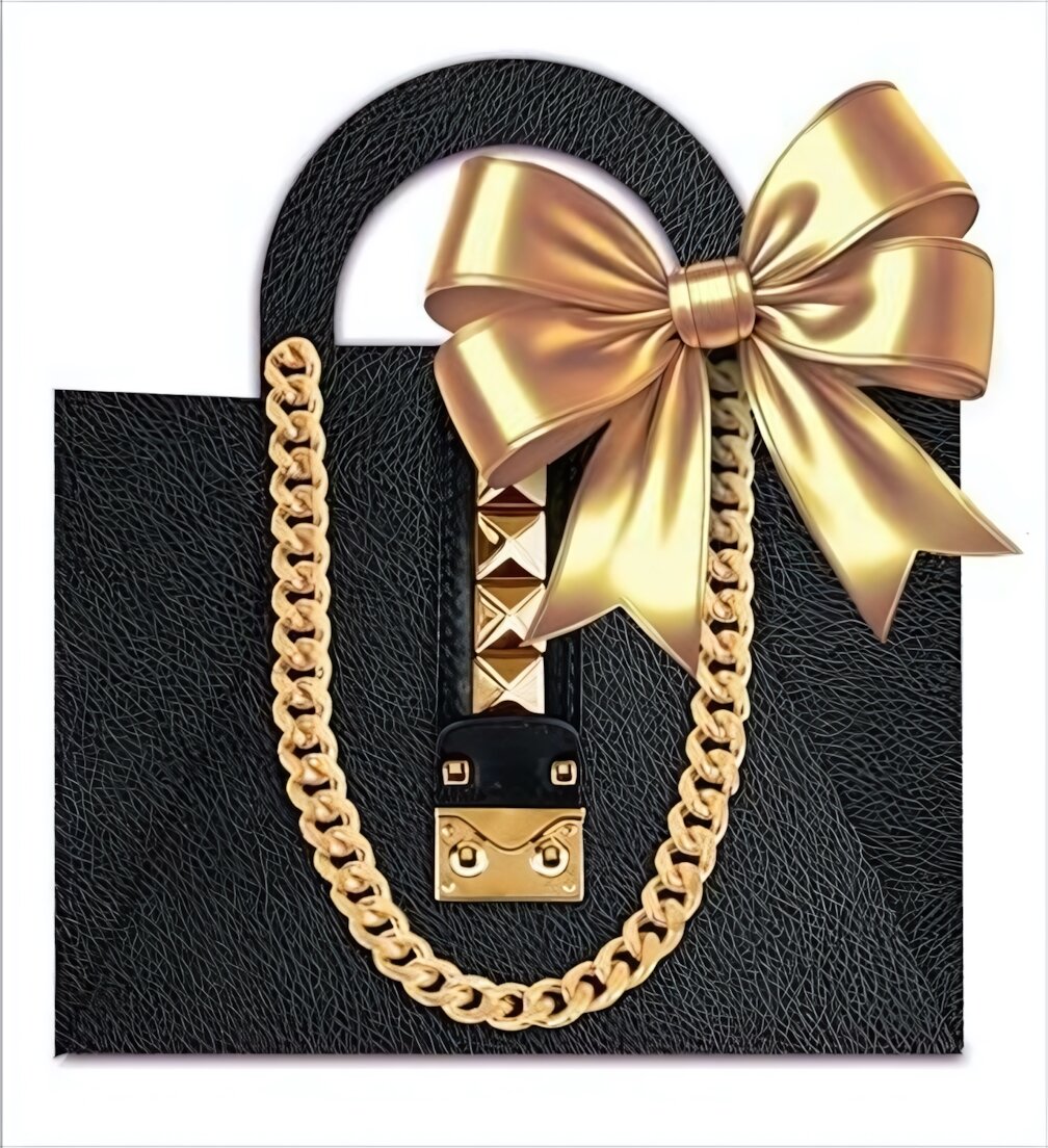 Конверт для денег 'Сумочка Черная' с атласной лентой, глянцевый, 20х10см