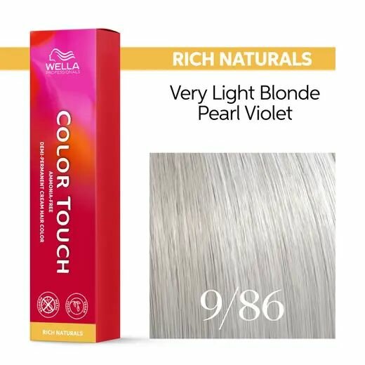Wella Color Touch 9/86 Очень светлый блонд жемчужно-фиолетовый Интенсивное тонирование без аммиака, 60 мл