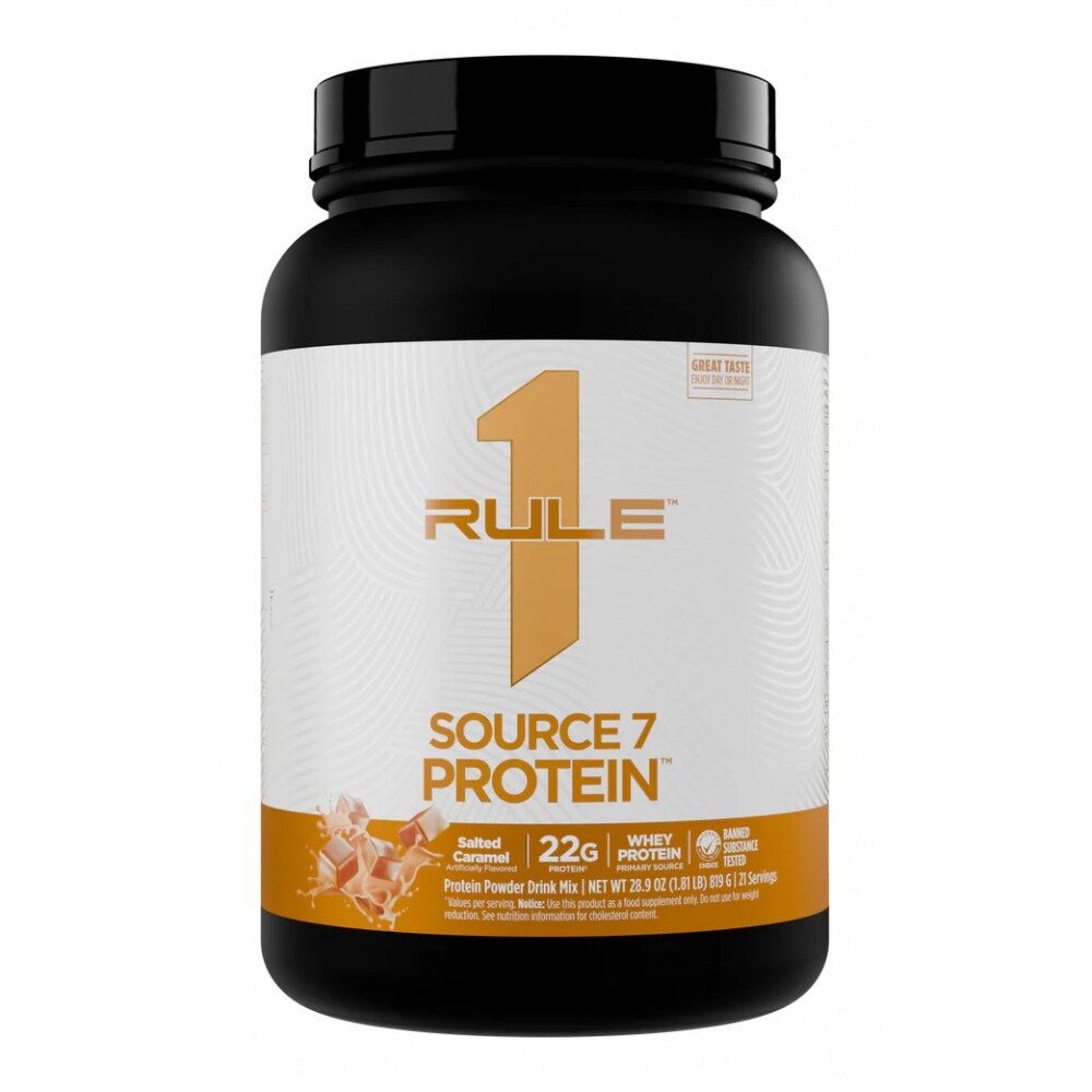 Протеин многокомпонентный Rule One (R1) Source 7 Protein, 800-830 г, Вкус Salted Caramel / Солёная Карамель, Вес 819 г