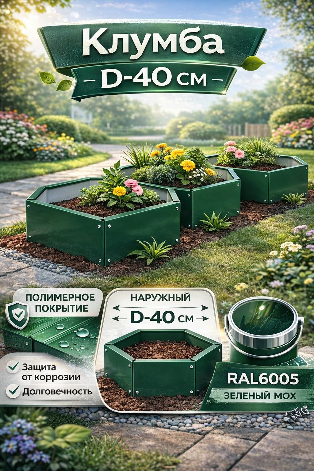 Клумба садовая D-40 см зеленая