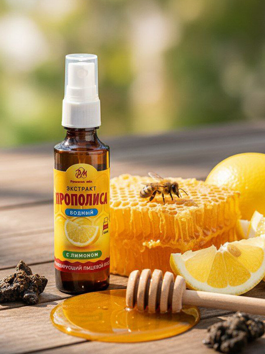 Экстракт прополиса водный, прополис водный раствор спрей Лимон 50 мл Для детей и взрослых для иммунитета Противовирусные Противовоспалительные От простуды и гриппа