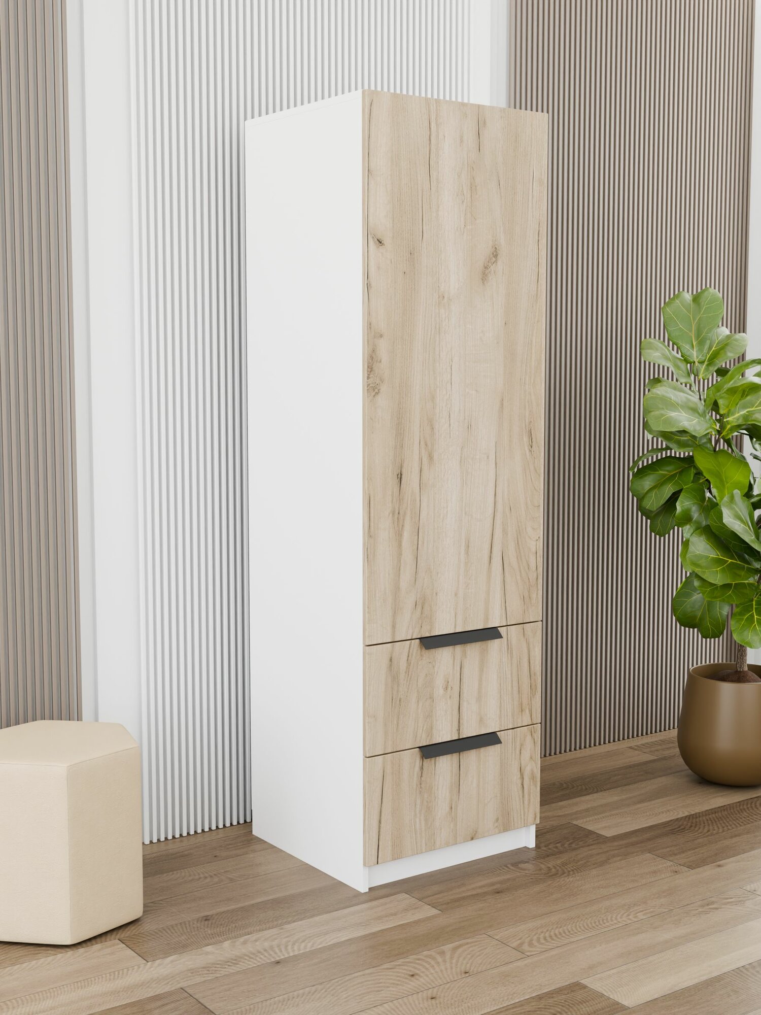 Изумлит Шкаф-пенал Компакт 170х50х49 см, белый/дуб крафт серый