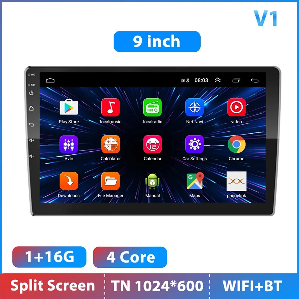 Podofo 2 Din Android 7 9 10-дюймовый автомобильный мультимедийный плеер Carplay 4G Wi-Fi 9 Inch 16G