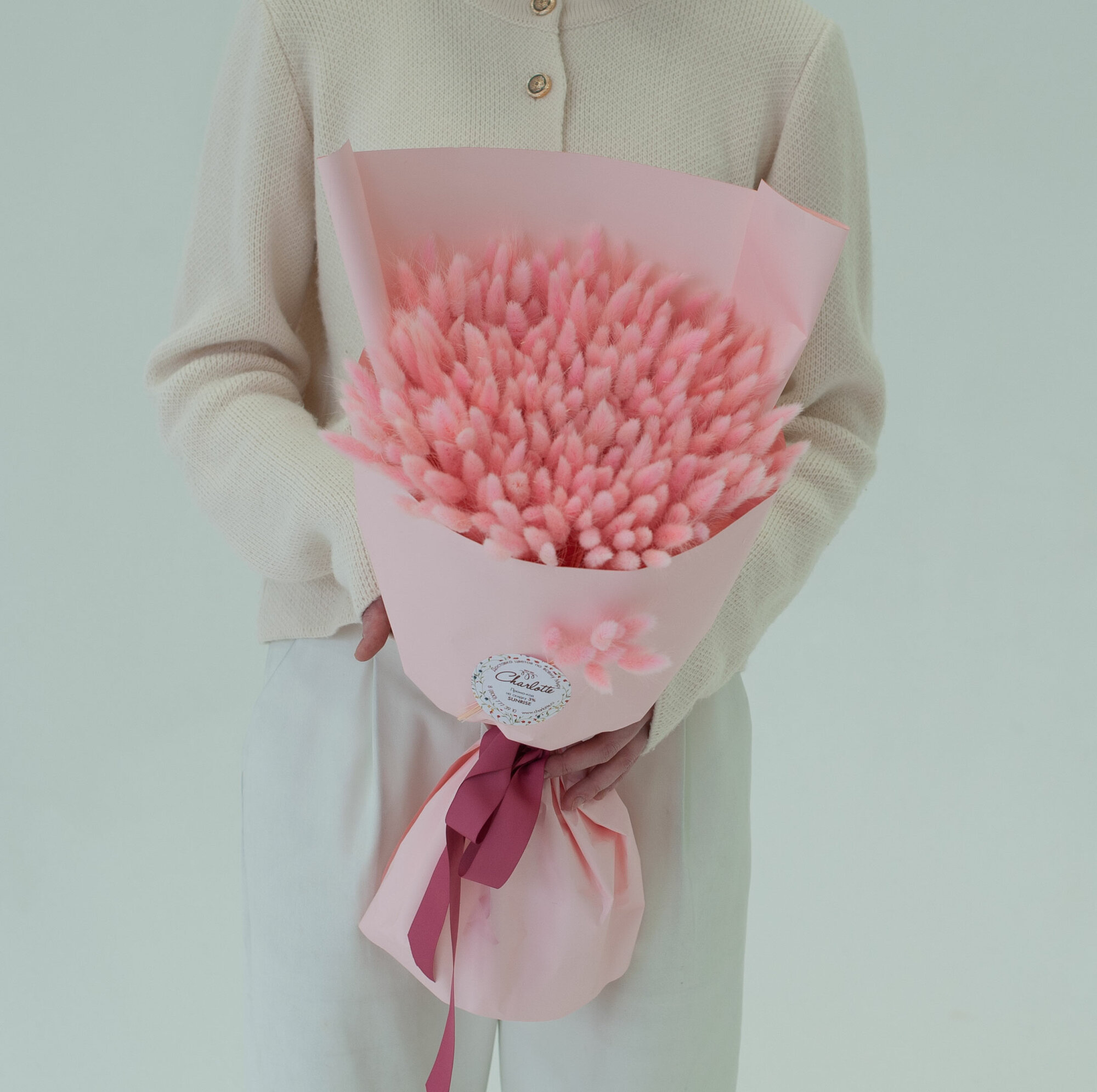 Букет из сухоцветов "Charlotte", лагурус, 50 веток, высота 30 см, розовый