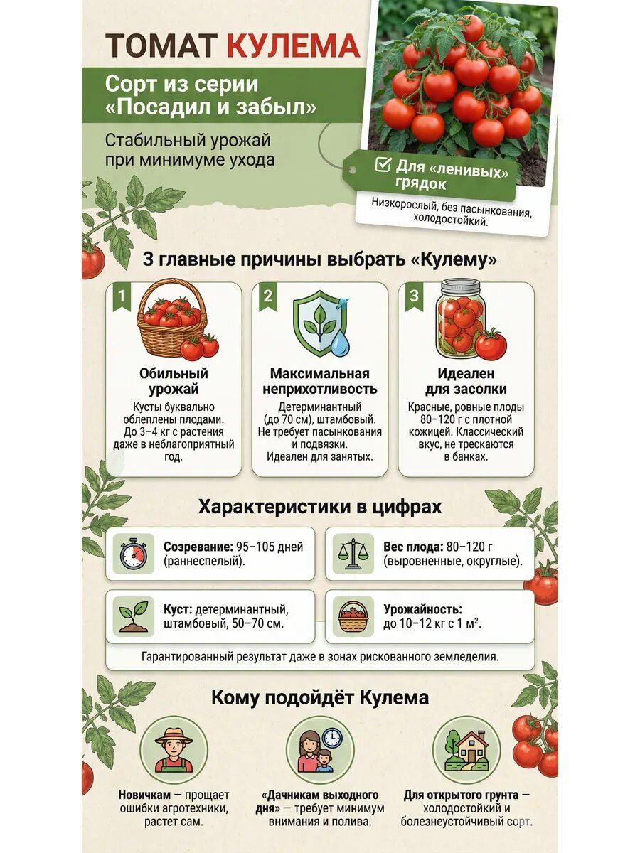 Семена томатов Кулема для открытого грунта и теплиц, 2 пачки — фото 1