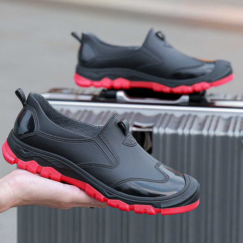 Черные резиновые сапоги с коротким верхом, городские водонепроницаемые сапоги, нескользящие забродные ботинки, резиновые туфли цвета хаки, мужские водонепроницаемые сапоги, обувь для воды. Размер обуви. EU:43