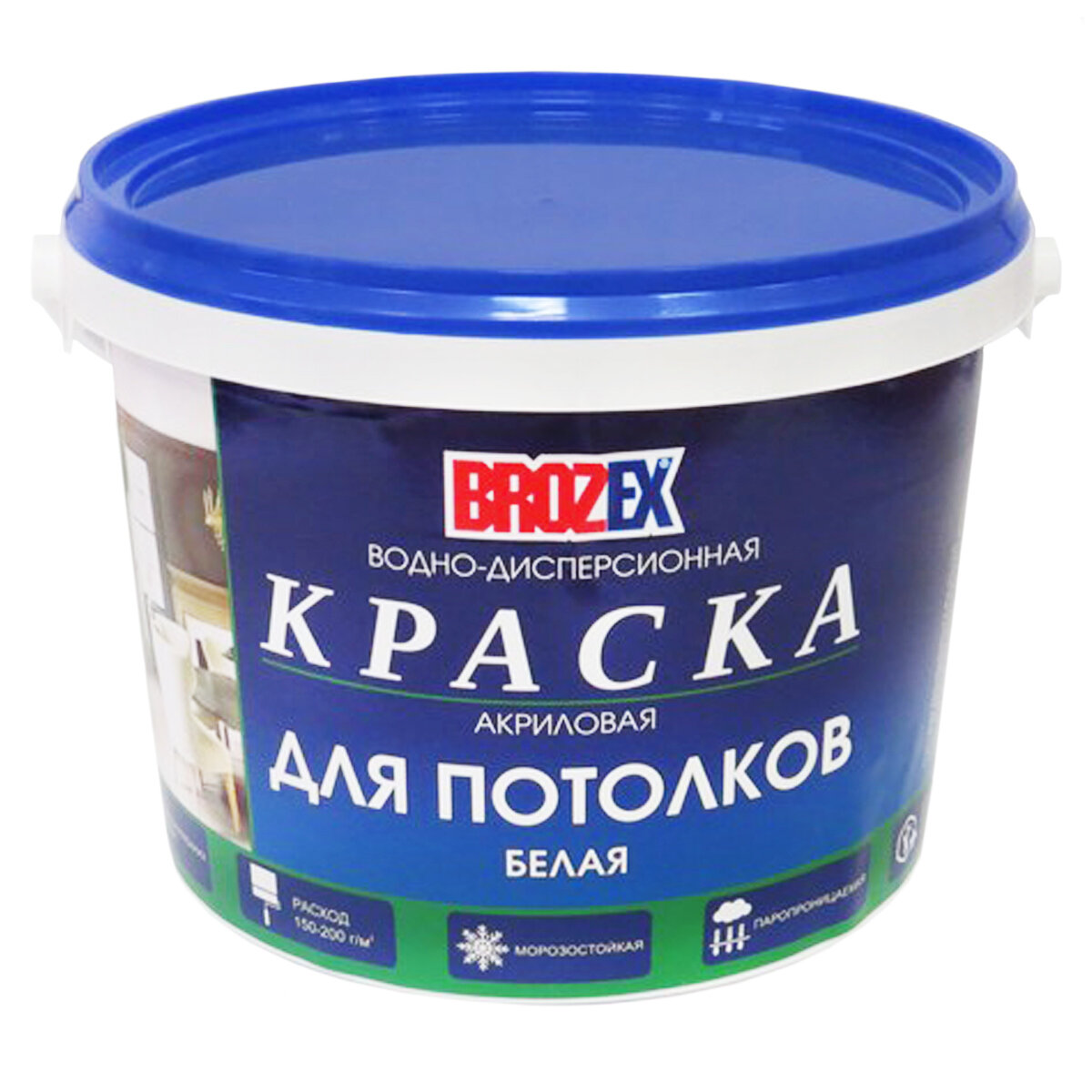 Краска BROZEX акриловая, для потолков, белая, 7 кг