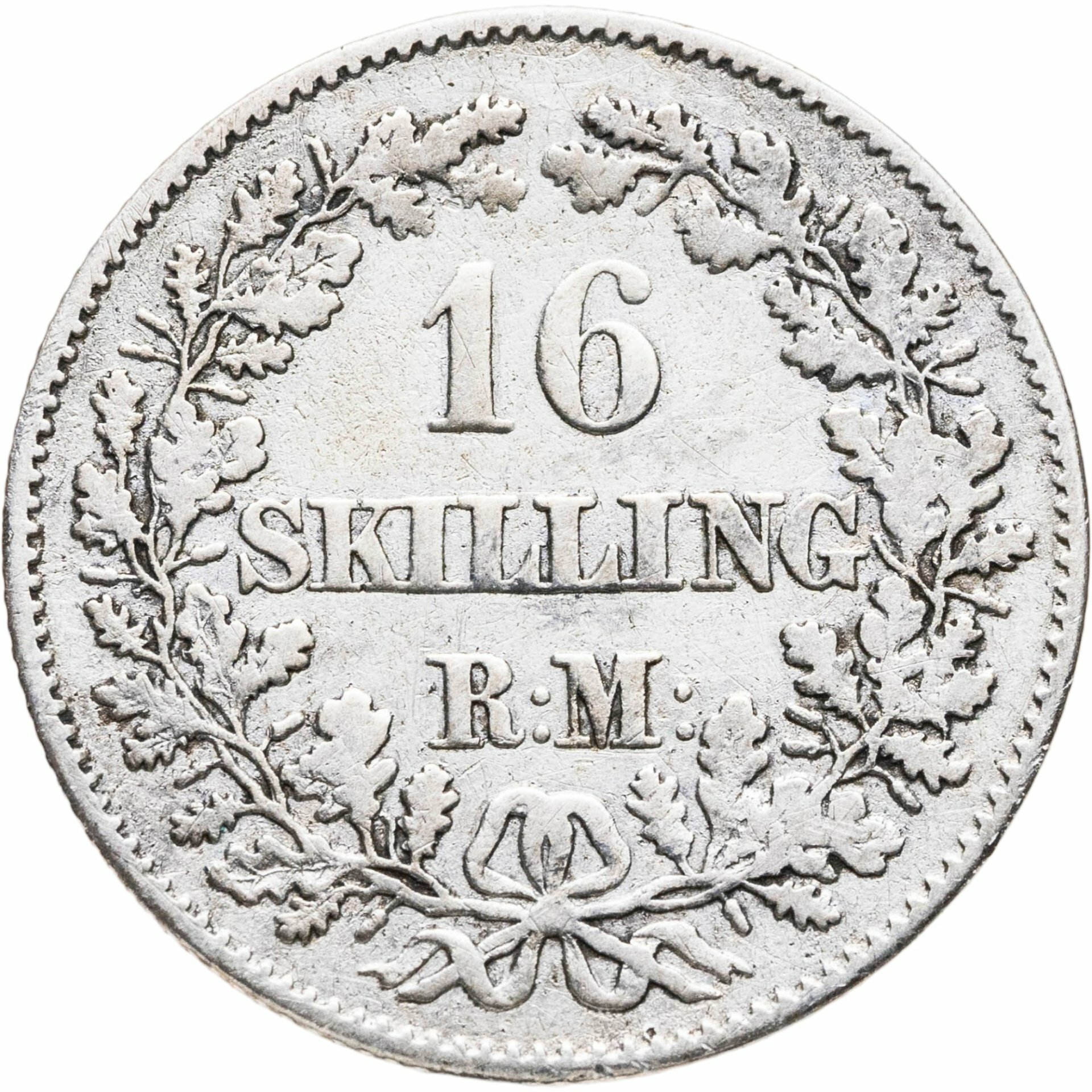Дания 16 скиллингов skilling 1856, Серебро 500, в сохранности VF