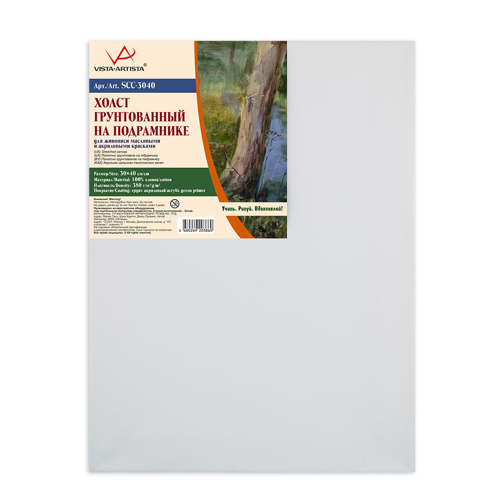 VISTA-ARTISTA холст грунтованный на подрамнике 380 г/кв. м, 100% хлопок, среднезернистый, 30 х 40 см - 2 штуки, SCC-3040