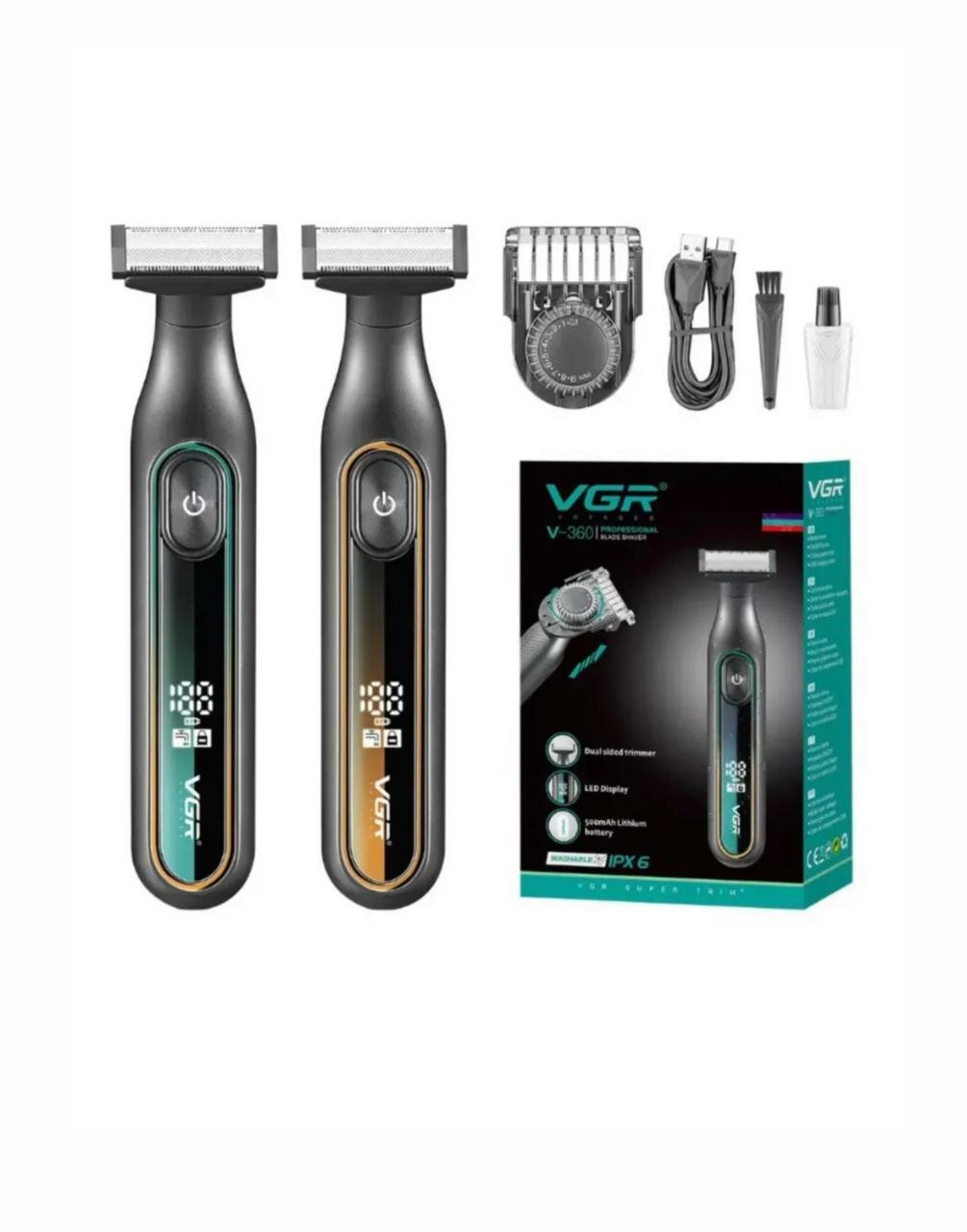 Триммер VGR V-360, для интимной зоны, 2в1, нержавеющая сталь, черный