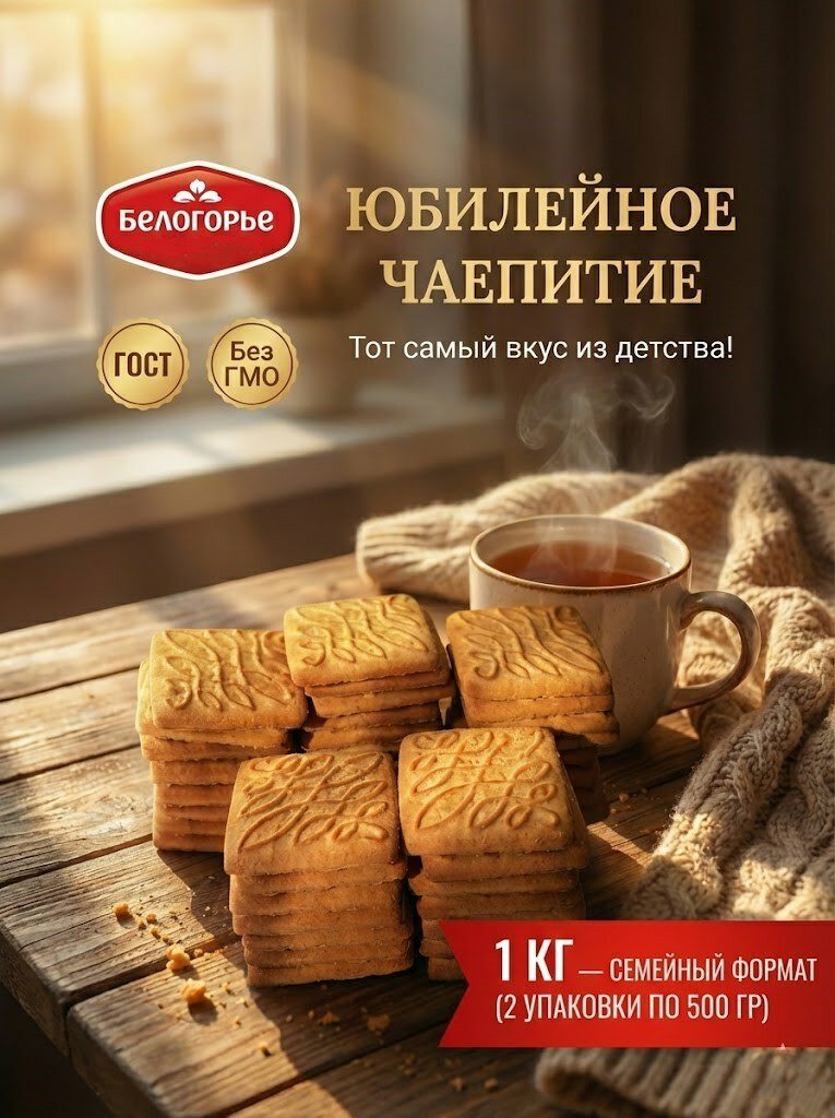 Печенье "Юбилейное чаепитие", 1 кг, большая упаковка, ГОСТ, без ГМО