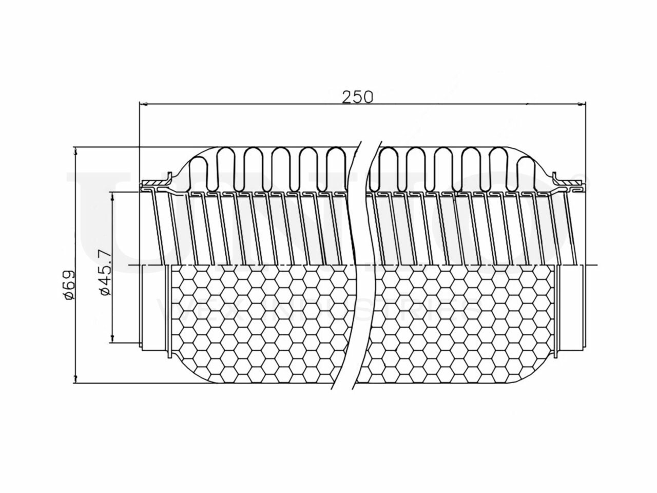 Гофра глушителя 45x250 мм WireFlex UNIO EXP-45250W