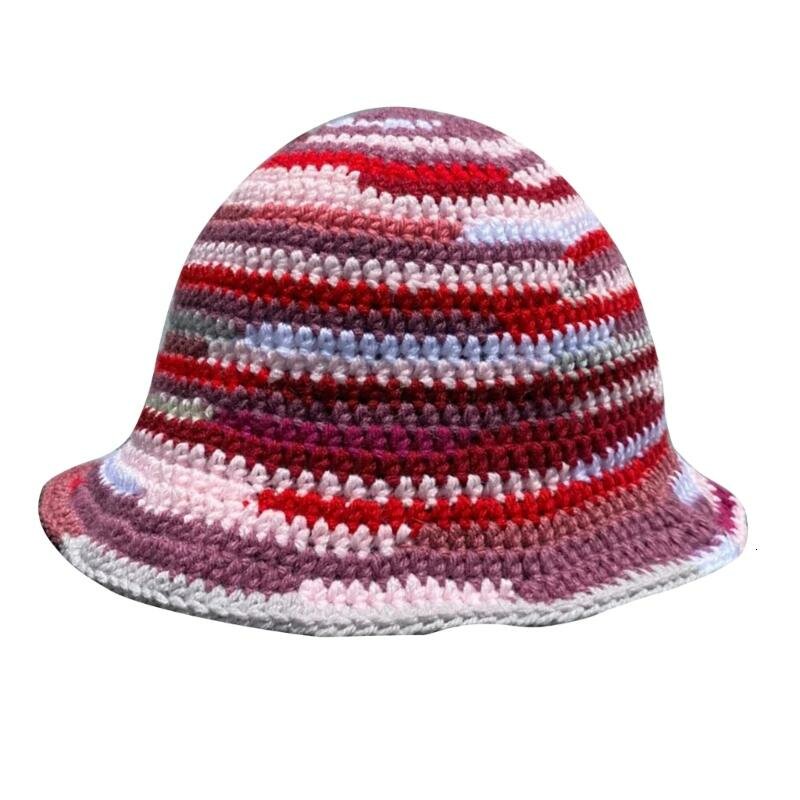 Радужная вязаная панама, красный