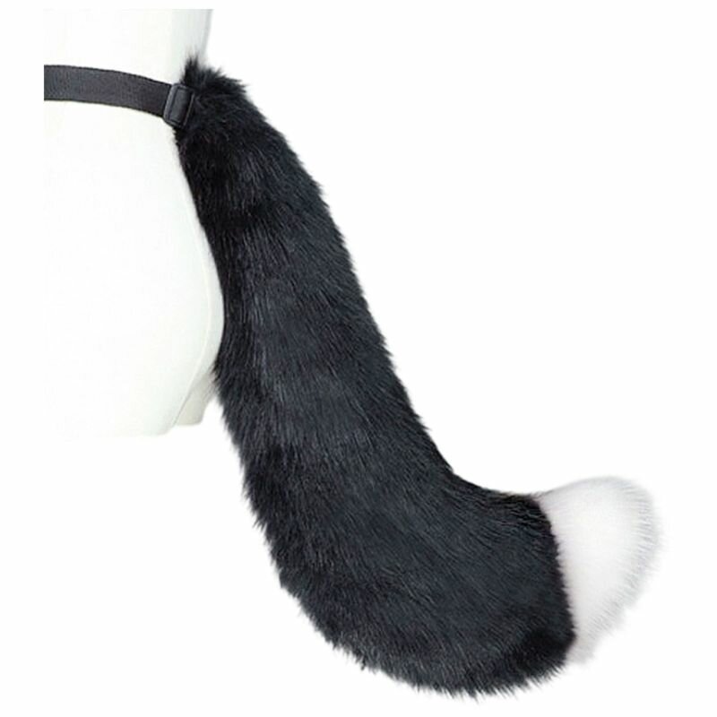 Повязка на голову с лисьими ушками Хэллоуин, Набор из Лисьего Хвоста-Черно-белый-Tail
