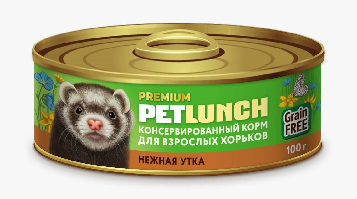 Корм для взрослых хорьков с нежной уткой, 24 шт по 100 г