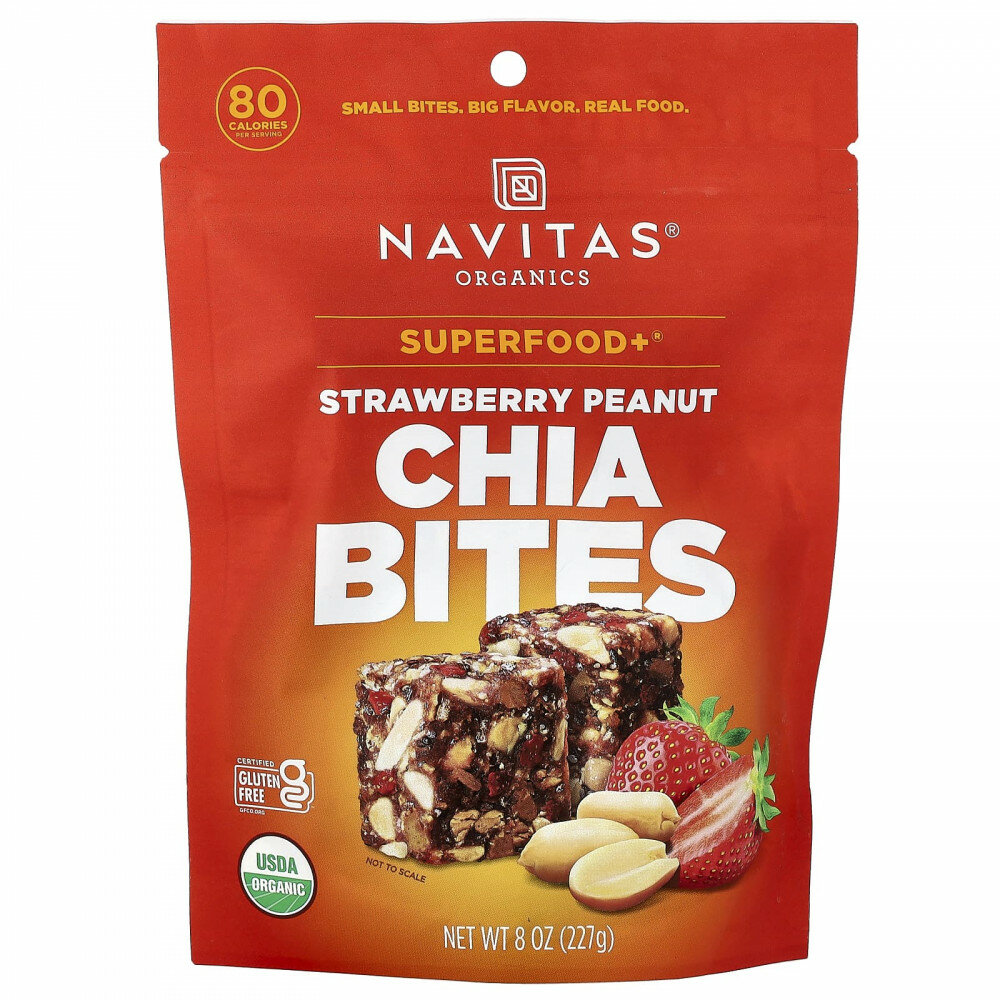 Navitas Organics, Superfood+®, кусочки чиа, со вкусом клубники и арахиса, 227 г (8 унций)