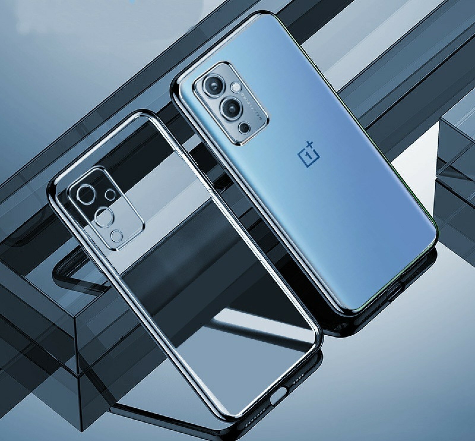 Чехол-накладка Чехол. ру для OnePlus 9R прозрачный с синей окантовкой из качественного силикона