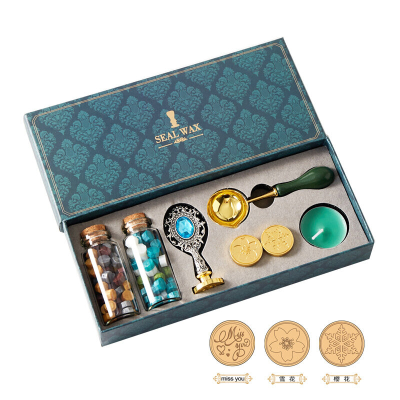 Новый винтажный набор для восковых печатей, воск для запечатывания конвертов, восковые гранулы, подарочные восковые гранулы для печатей, полный комплект.