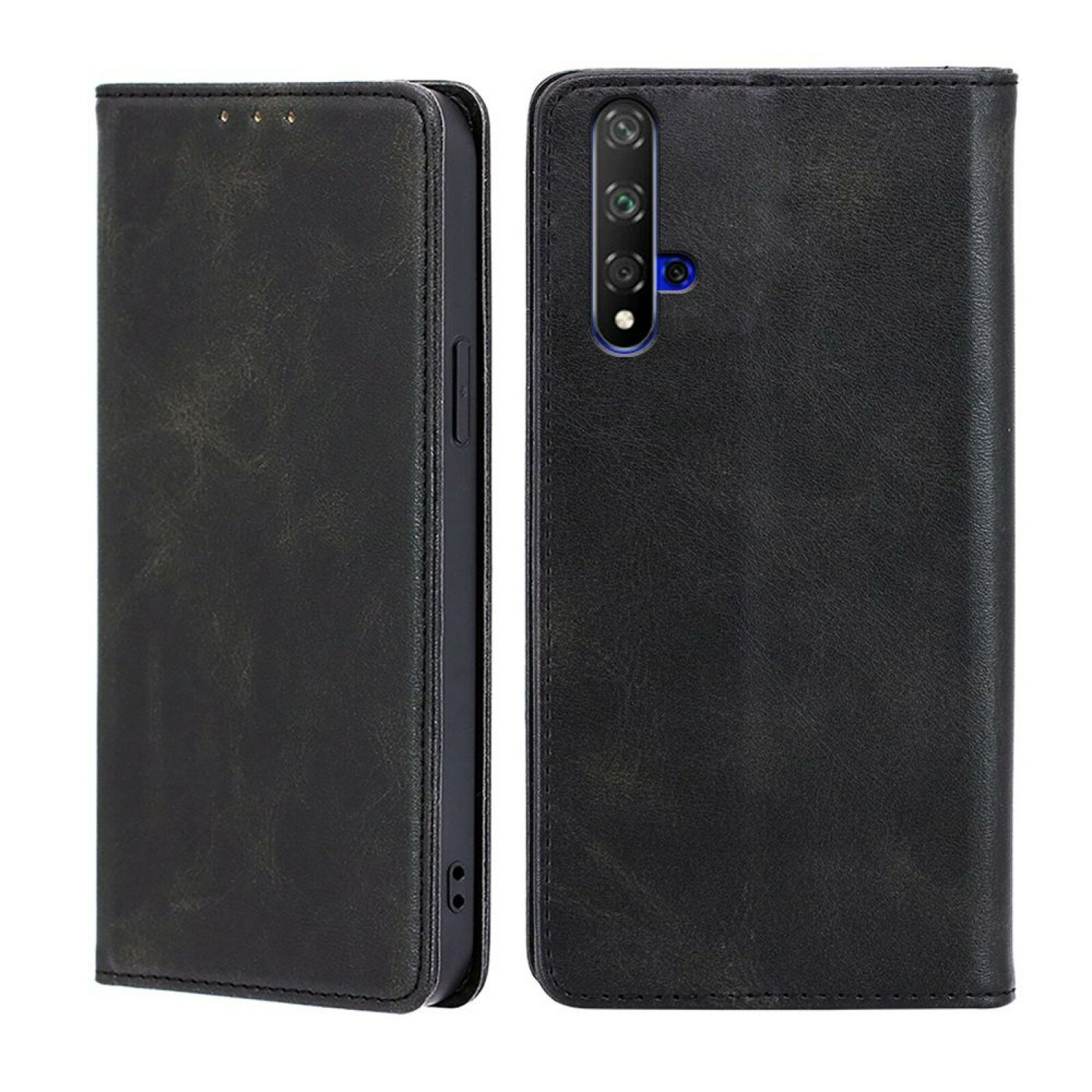 Чехол-книжка MyPads для Honor 20 и Huawei Nova 5T из натуральной телячьей кожи с магнитным закрытием, черный