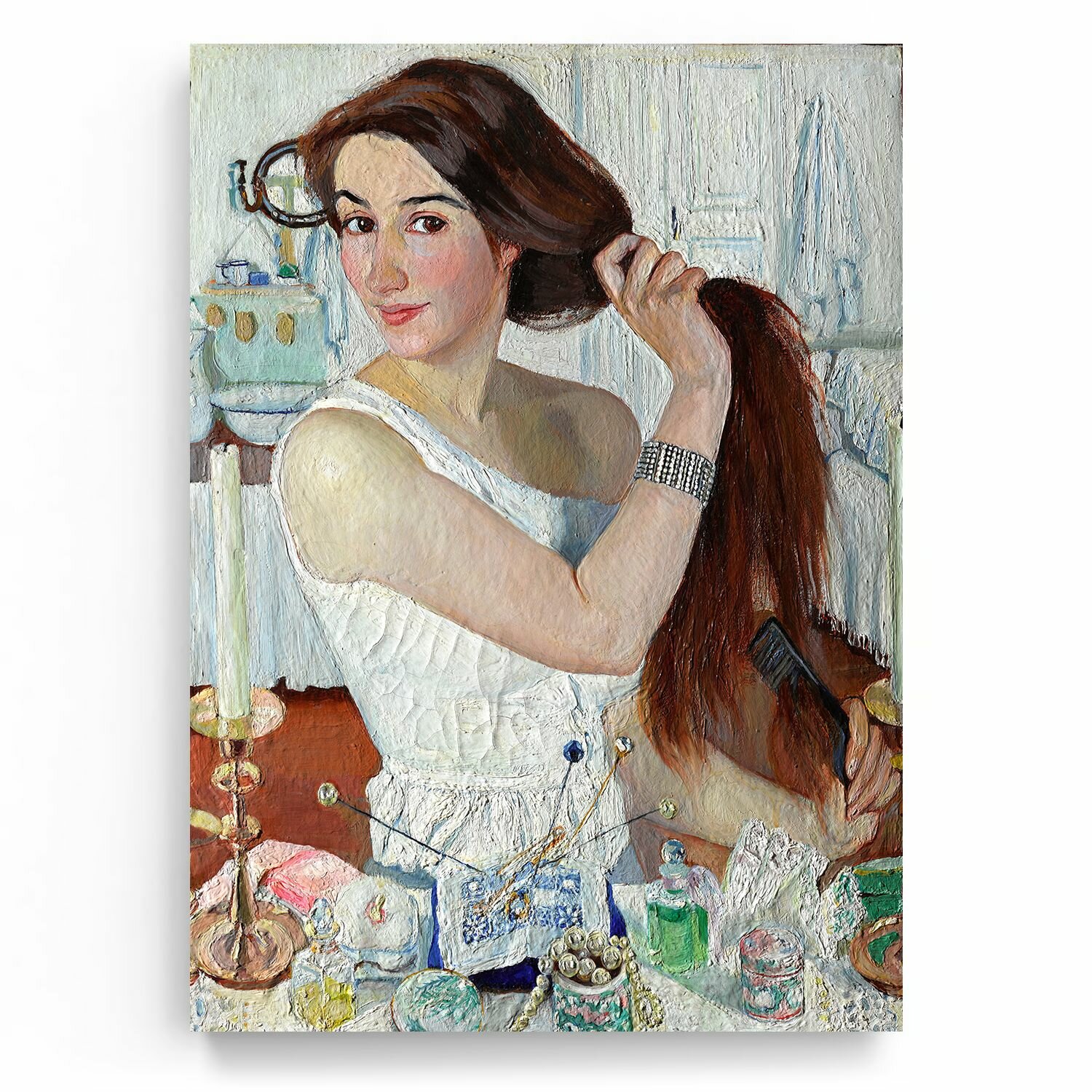 Серебрякова / За туалетом. Автопортрет, Репродукция картины на холсте, 30х40 см.