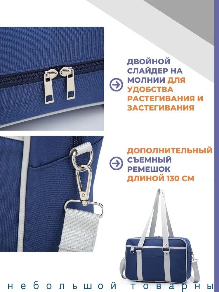 Синяя базовая женская тканевая сумка в японском стиле для школы, вмещает формат А4, макбук, книги — фото 1
