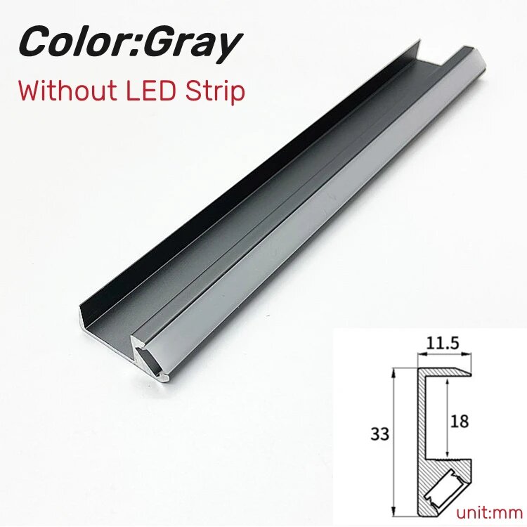 Светодиодный профиль серый 33x18x11.5 мм, L100cmx5pcs
