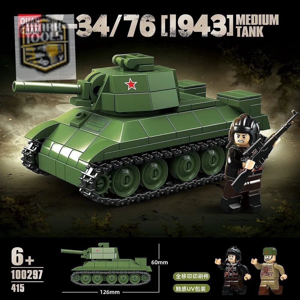 Сборка конструктора Quan Guan 34/76 [1943] Medium Tank 415 деталей пластиковый для мальчиков