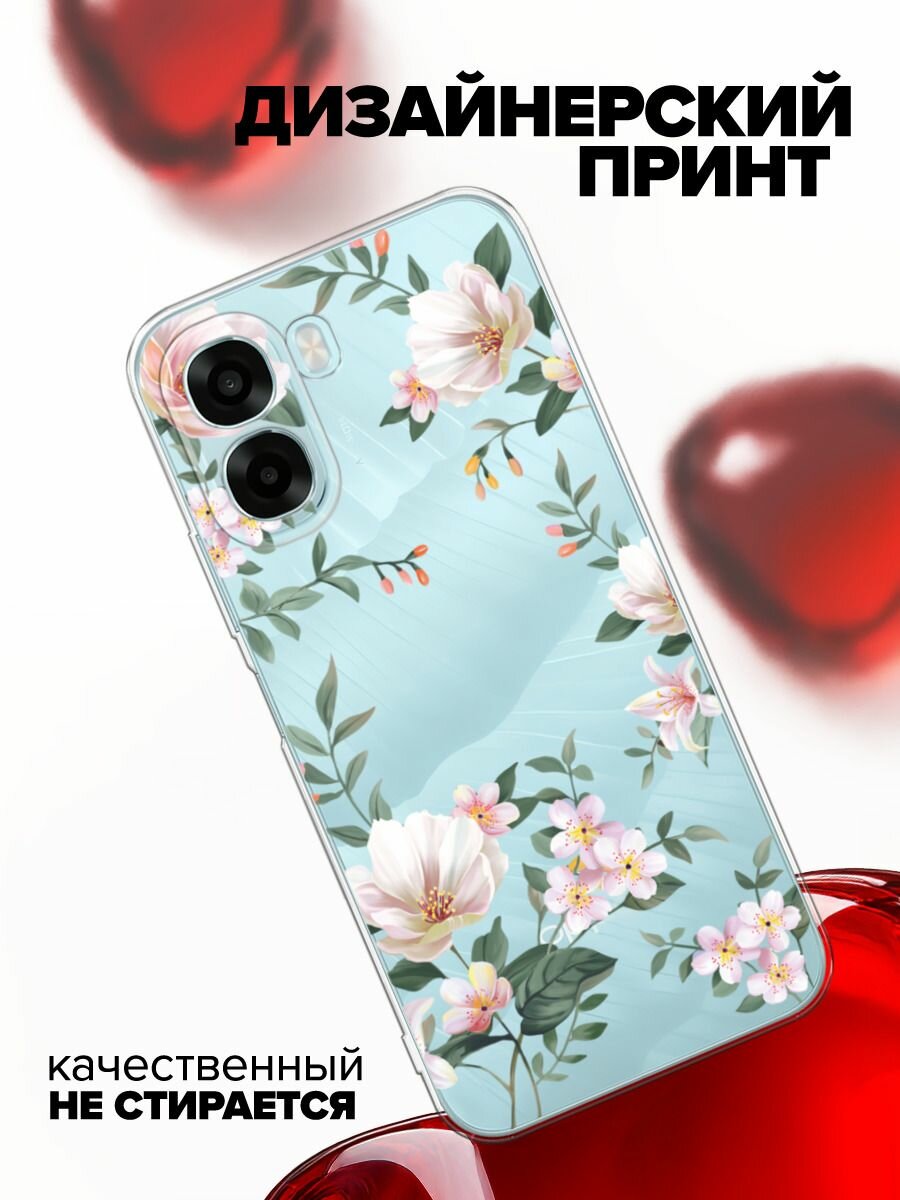 Силиконовый чехол на Oppo A6x / Оппо A6x с принтом С цветами белыми — фото 1