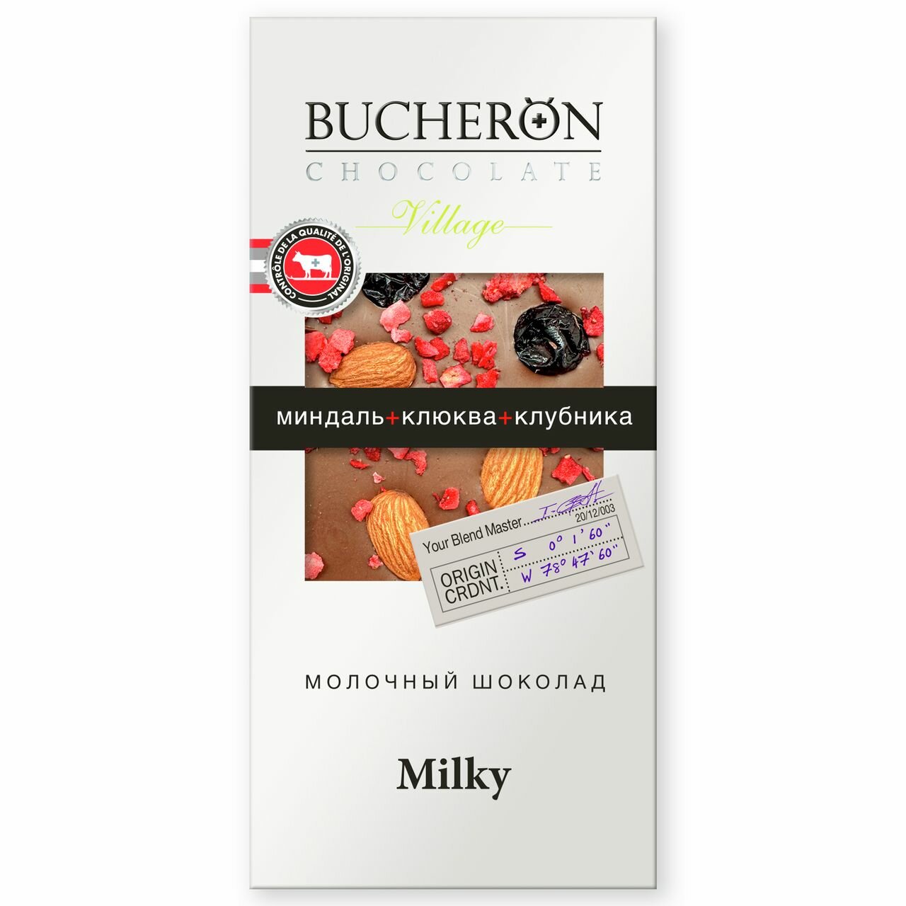 Шоколад BUCHERON VILLAGE молочный шоколад с миндалем, клюквой и клубникой /картон/ 85г