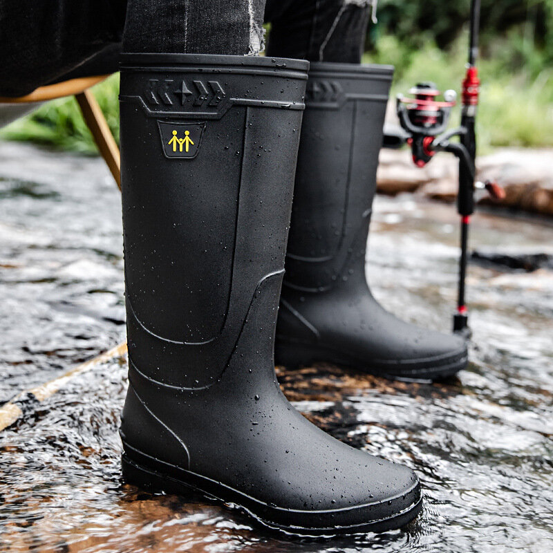 Мужские резиновые сапоги больших размеров, водонепроницаемые и непромокаемые, высокие, с флисовой подкладкой, нескользящие, износостойкие, подходят для работы, рыбалки и других видов деятельности. Размер обуви. EU:40