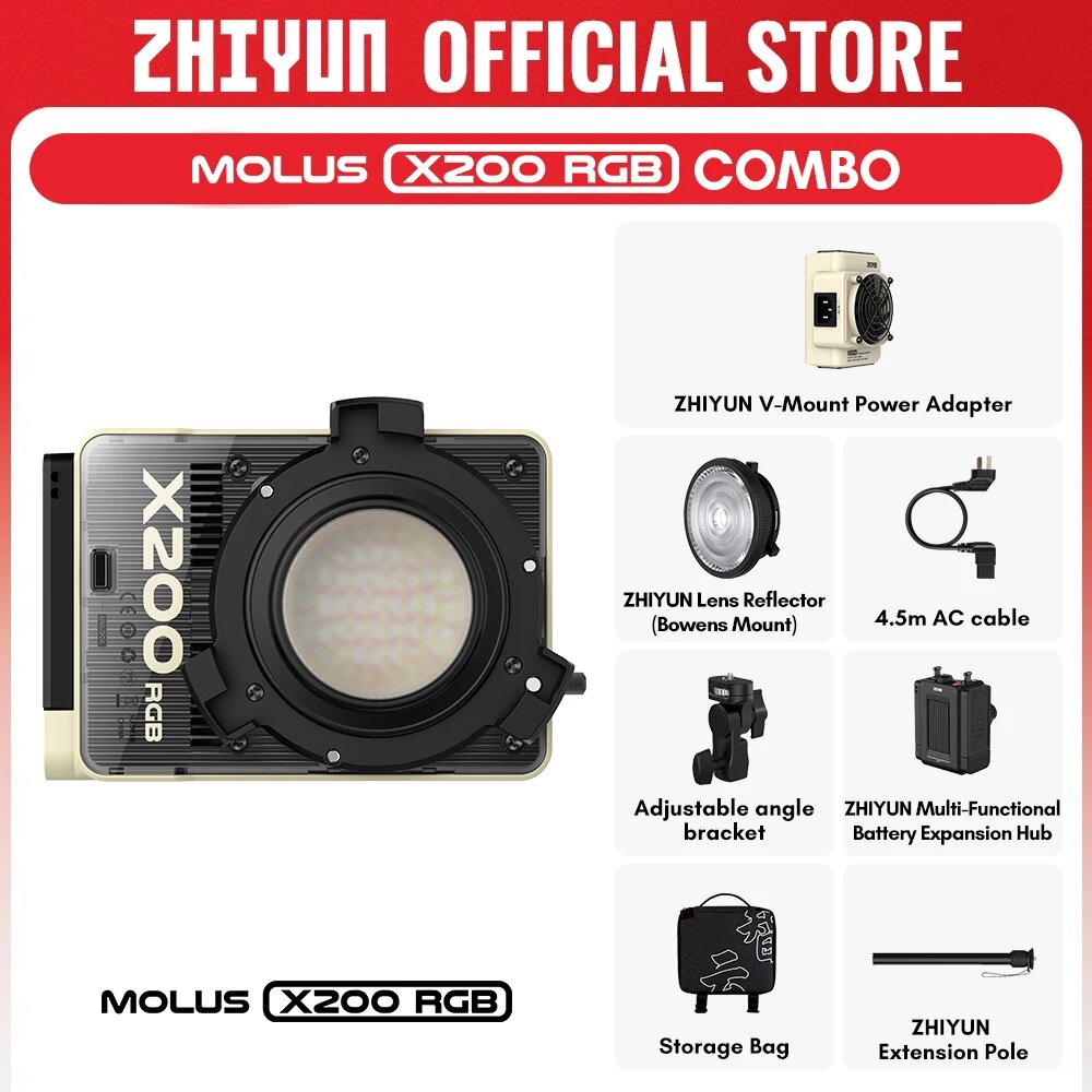 ZHIYUN MOLUS X200 RGB 200 Вт светодиодная фотолампа EU, X200 RGB Combo