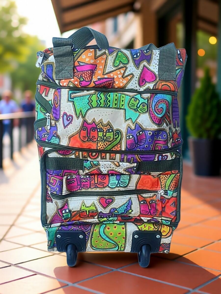 Сумка-тележка складная. Хозяйственная сумка на колесиках с рисунком "Котики".