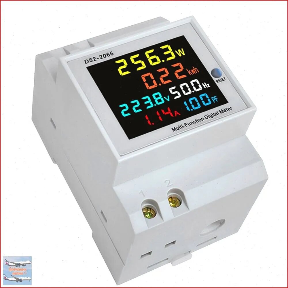 Измеритель мощности DIN-рейка 250-450 В 100 А 6 функций 90 мм