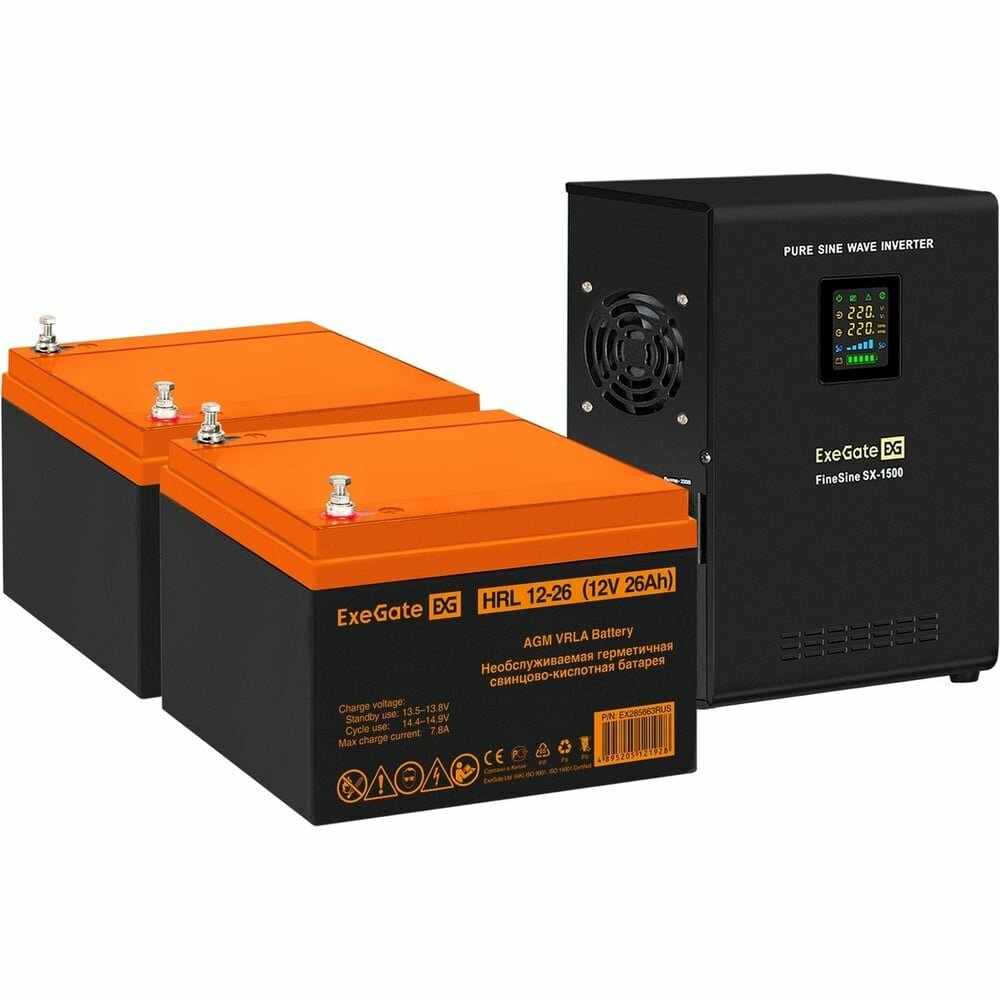 ИБП ExeGate FineSine SX-1500. LCD. AVR.2SH EX295998RUS + батарея 26Aч EX282970RUS 2шт черный